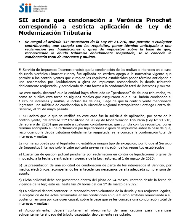 SII descartó "perdonazo" tras condonar intereses y multas de María ...
